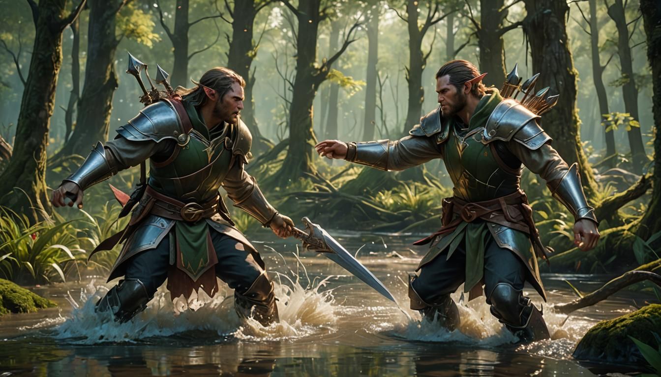Fight with Fists and Swords in a Swamp - AI Generated Artwork ...