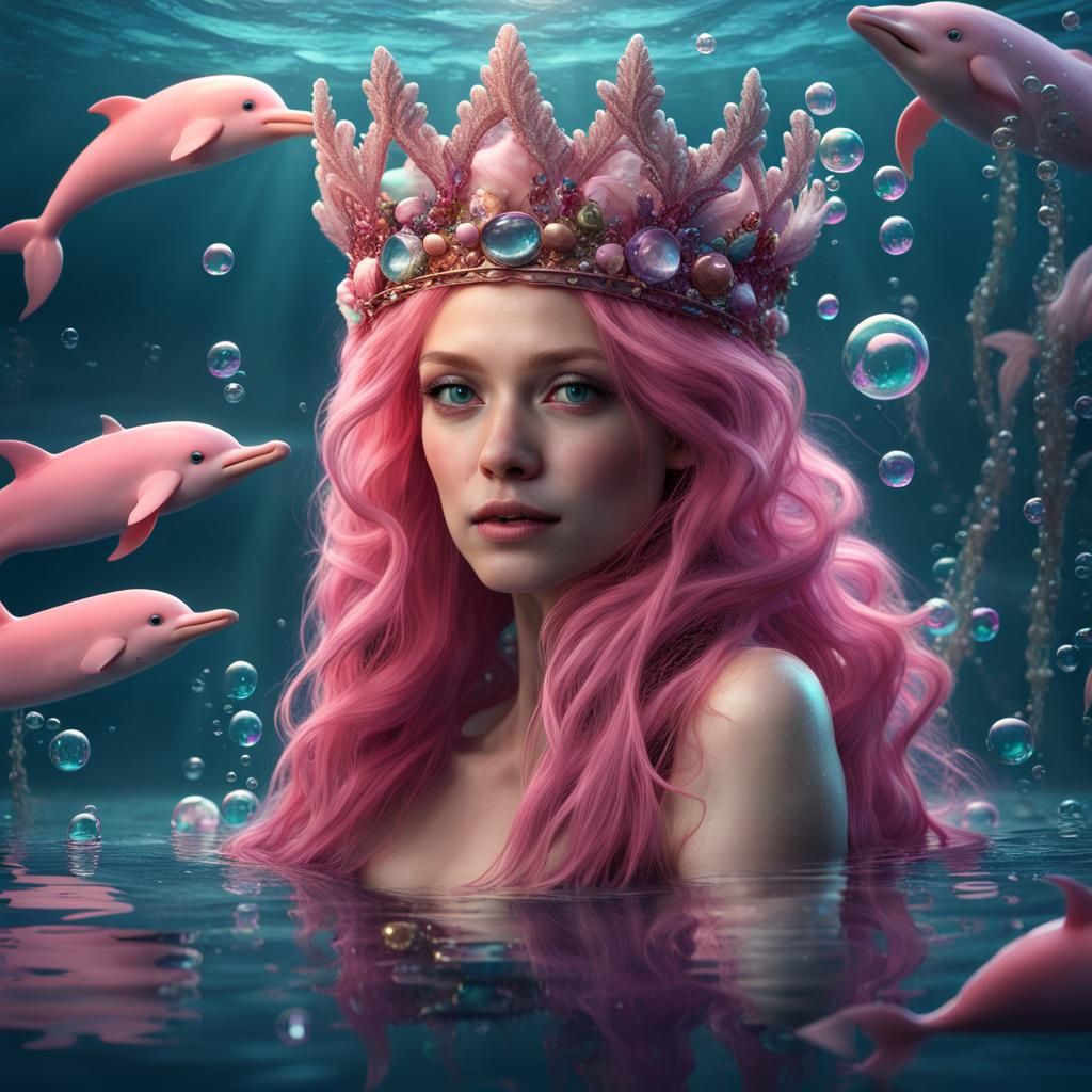 Beautiful mermaid with pink dolphins - AI Generated Artwork - NightCafe ...
