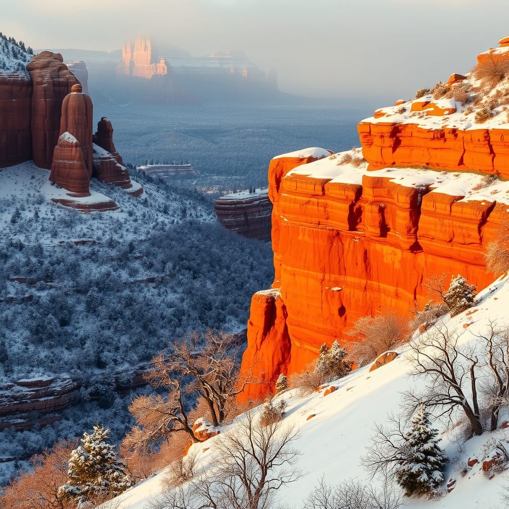 Sedona Red Rocks in Winter Landscape - AI Art