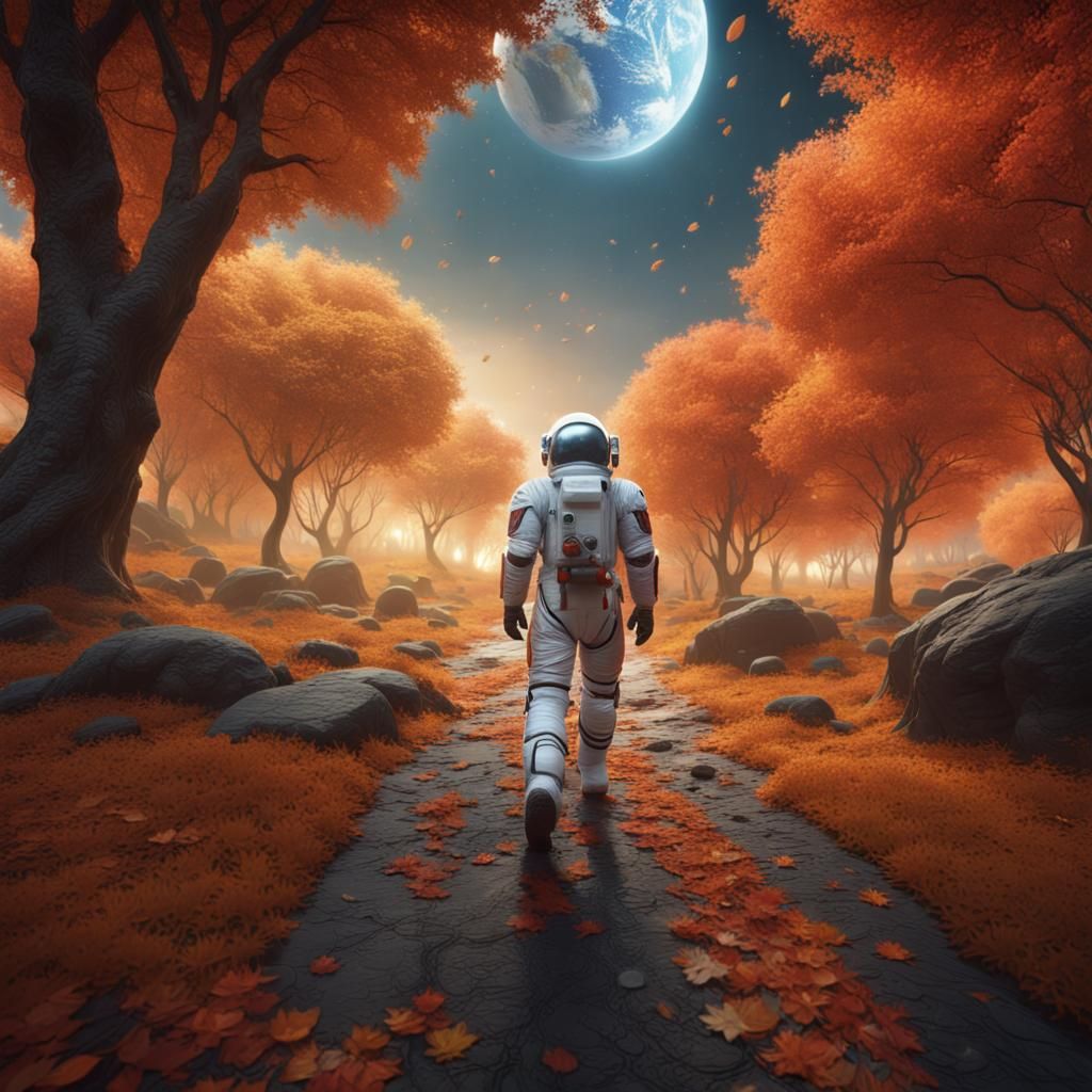 Man in space suit walking down a path. 2nd Explorer - AI Generated ...
