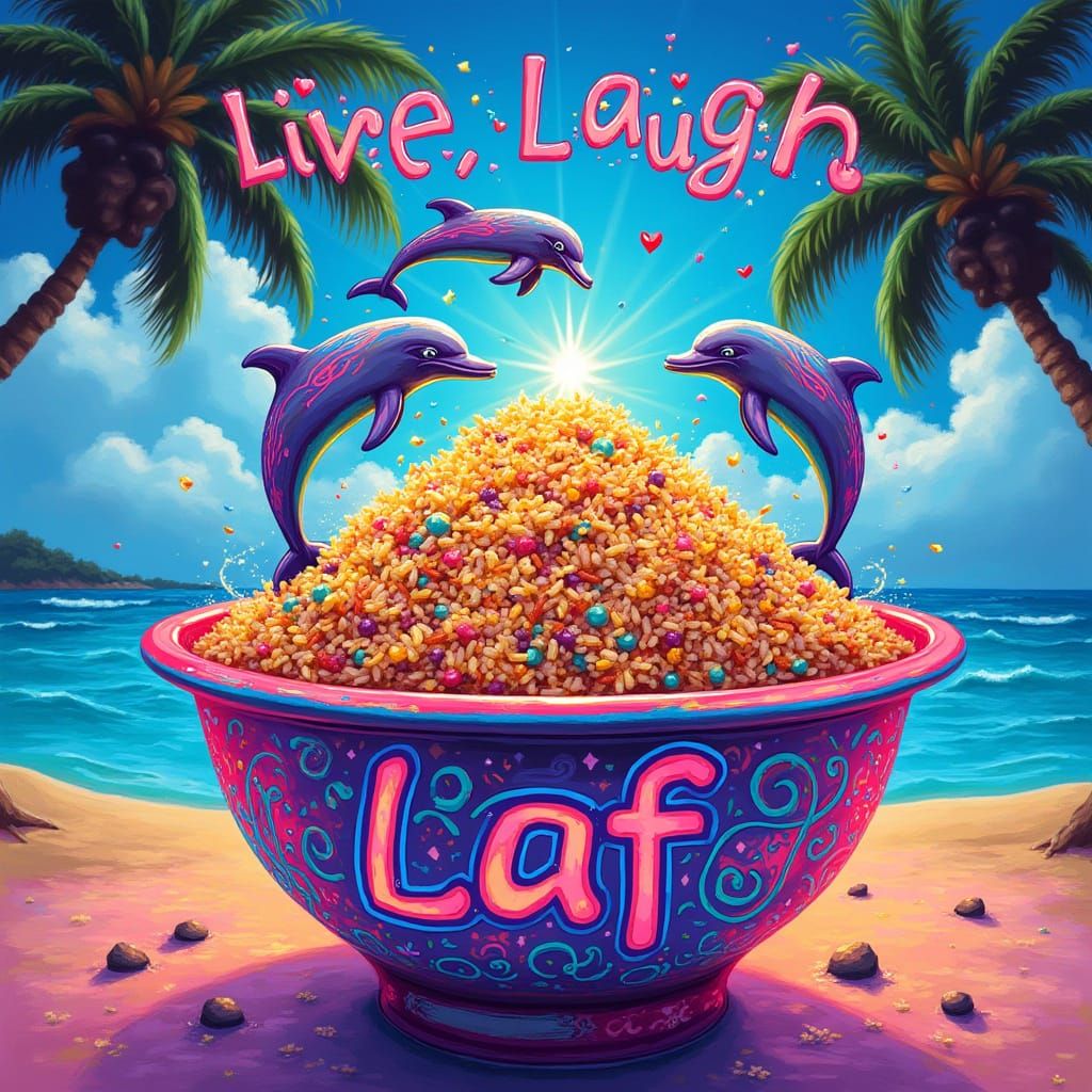 Vibrant Rice Pilaf Scene in Lisa Frank Style - AI Art
