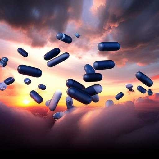 Pills falling from the sky, 8k resolution, a masterpiece, 35mm ...