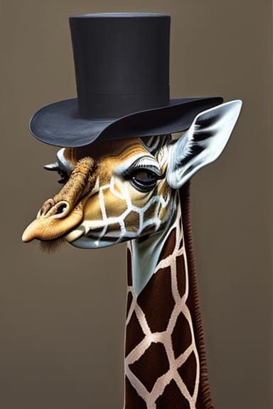 Stunning looking giraffe with tuxedo and hat, concept art by Hieronymus ...