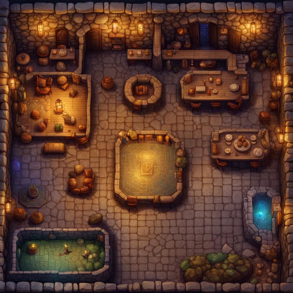 an hyperdetailed dnd map of an underground long irregular elongated ...