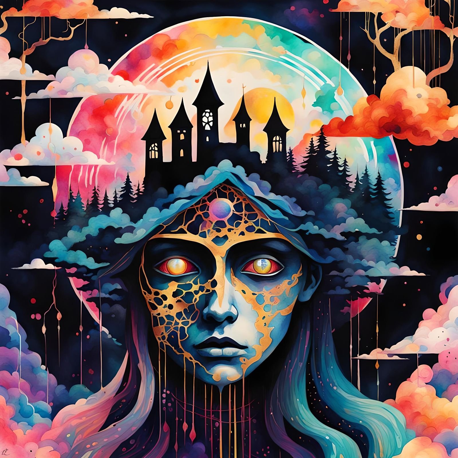 Apprehensive gothic art folk art psychedelic art mysterious colorful ...