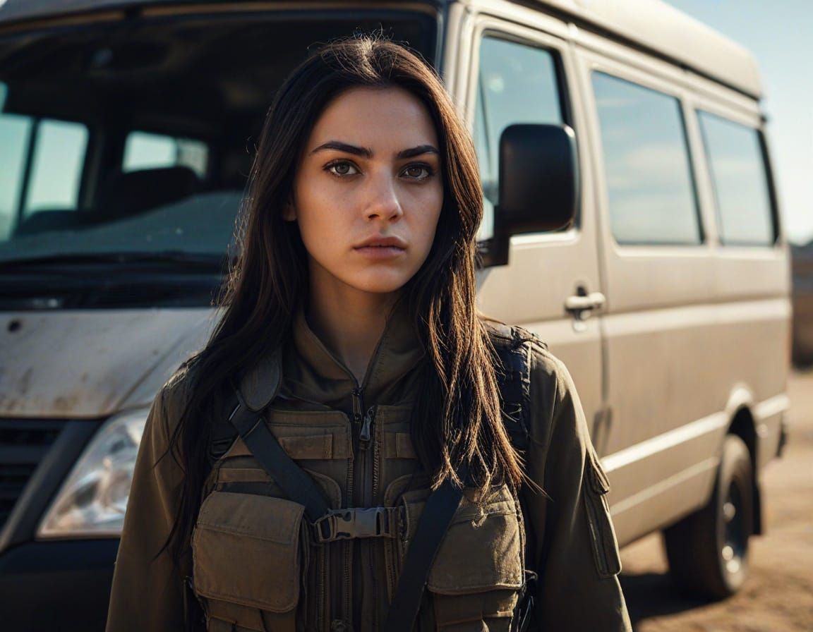 Young female assassin with long dark brown hair and dark eyebrows ...