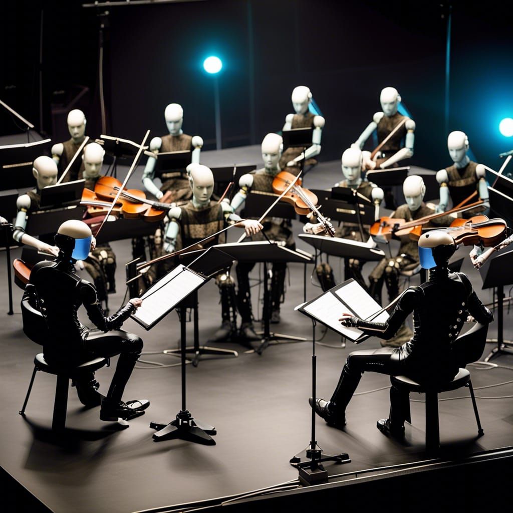 Orchestra of humanoid robots - AI Generated Artwork - NightCafe Creator