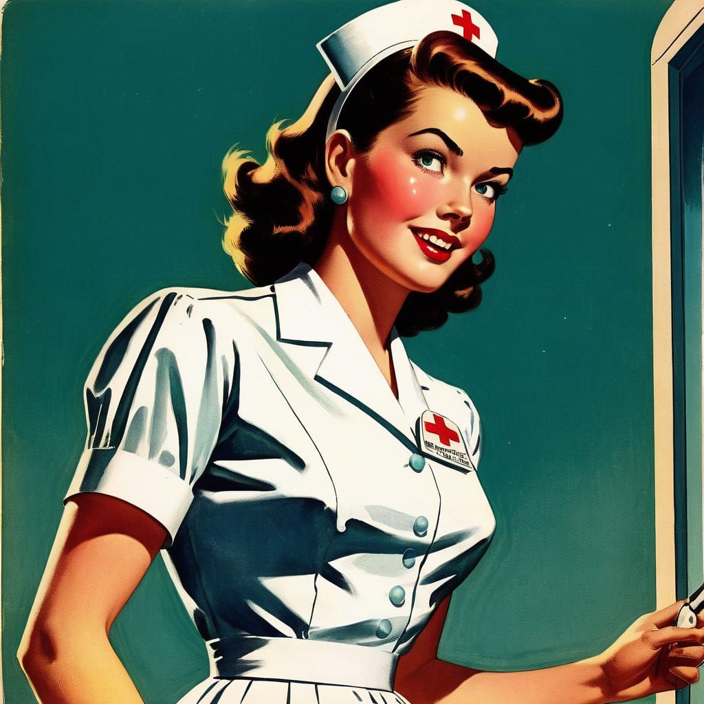Retrofuturistic Nurse in Vintage Pulp Comic Style - AI Art