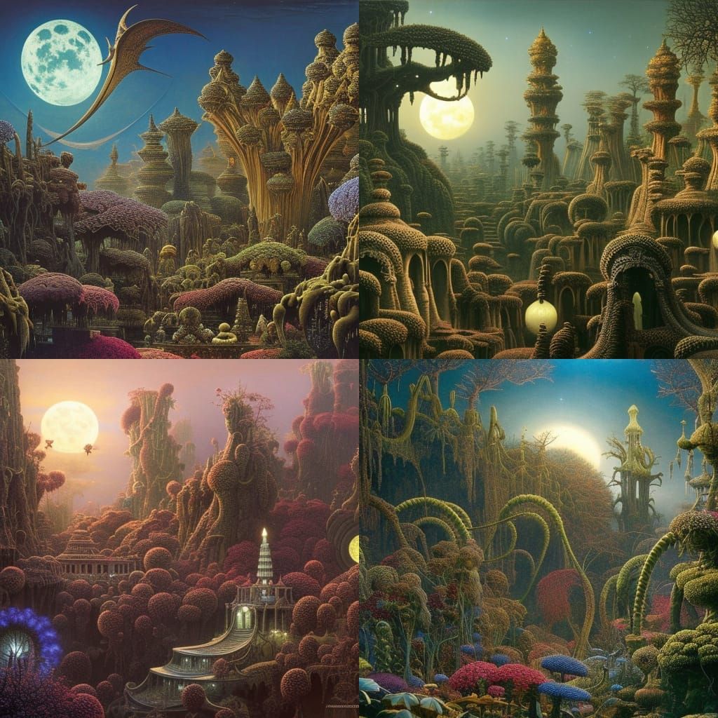 a fantastical garden on an alien planet with lots of large fantastical ...