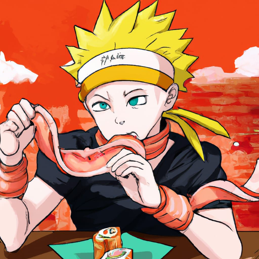 Naruto eats prosciutto after practicing judo, intricately detailed ...