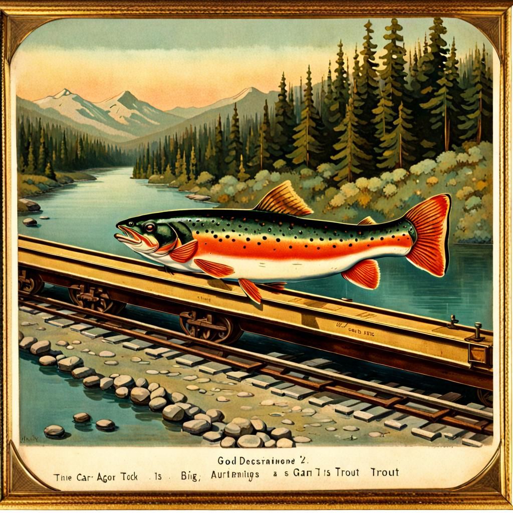 Vintage calendar top of a large fish on a train car - AI Generated ...