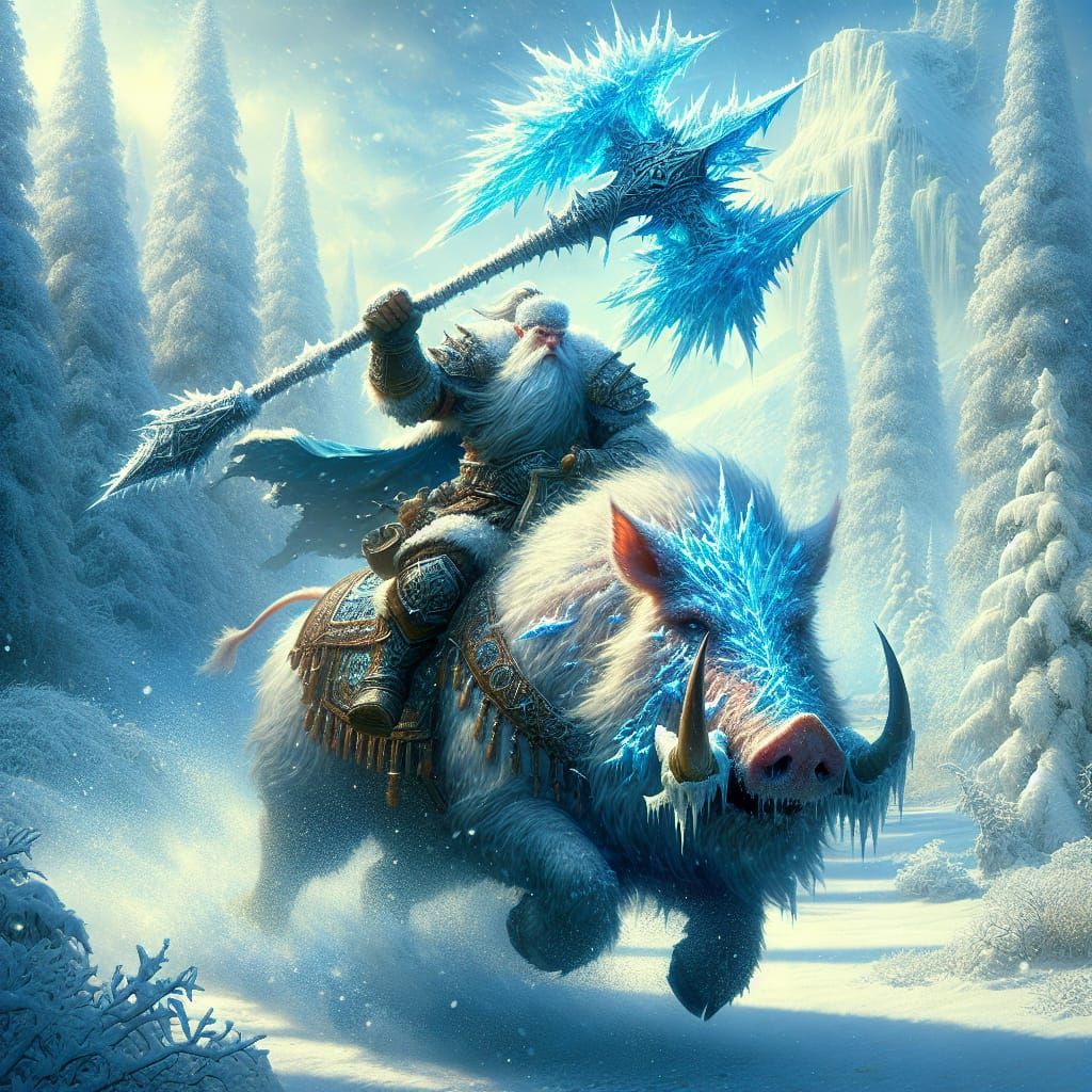 a dwarf riding a war boar - a dwarf riding a war boar