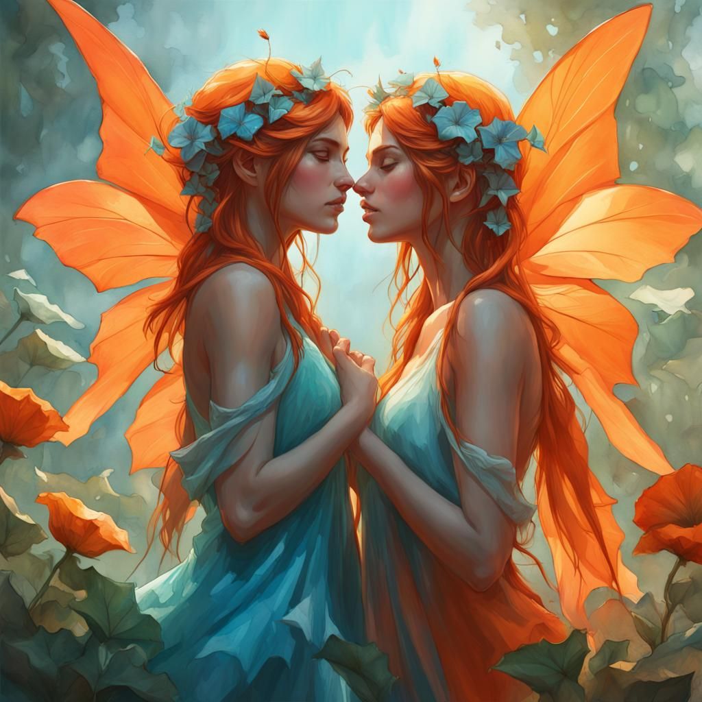 Two morning glory fairies - AI Generated Artwork - NightCafe Creator