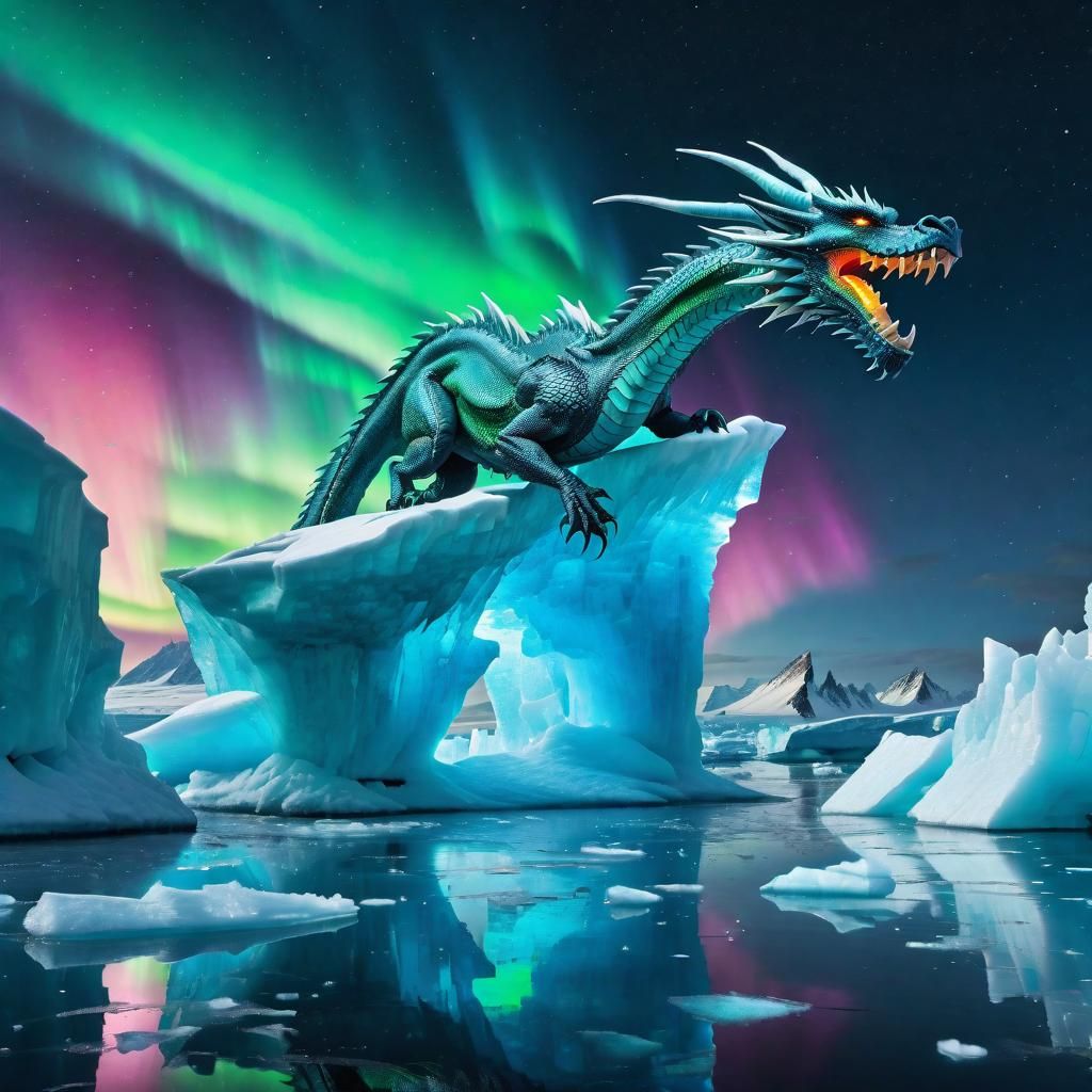Hyperrealistic Photographic, aurora-colored dragon + Leaping across ...