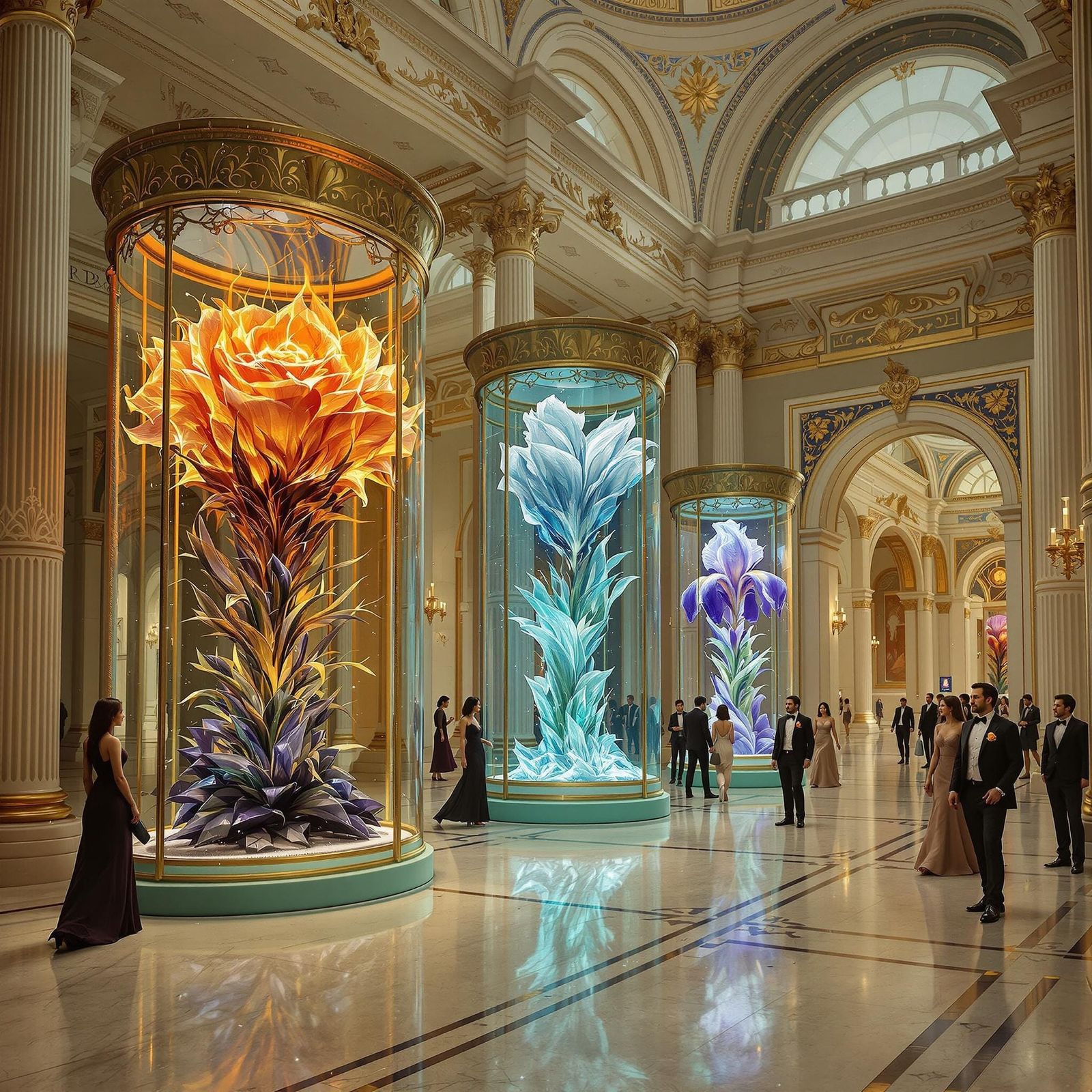 Majestic, Otherworldly Flowers in Ornate Museum Ca... - AI Art