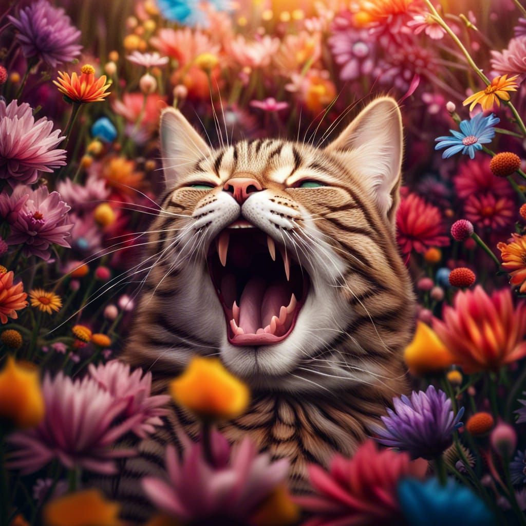 Cat and flowers - AI Generated Artwork - NightCafe Creator