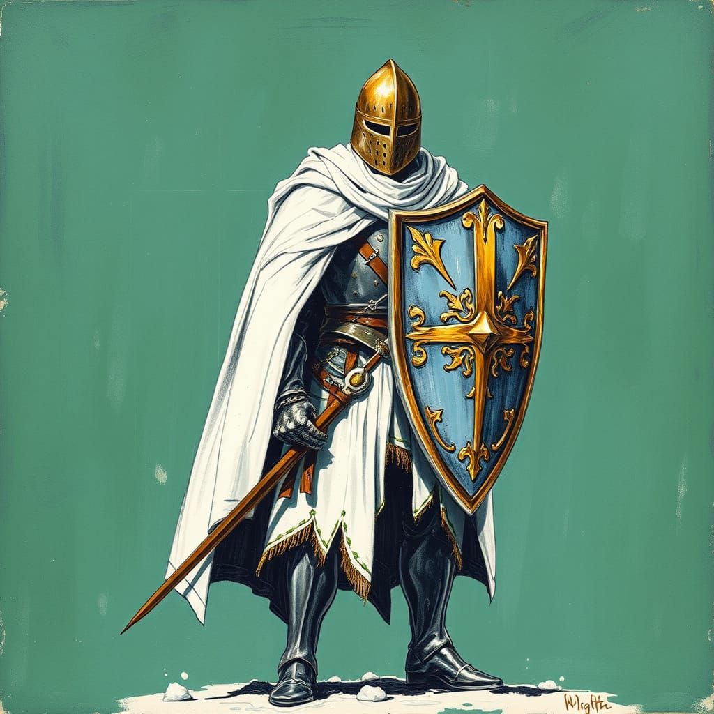 Knight with shield and cloak - Dark Adventure Knight in Pulp...