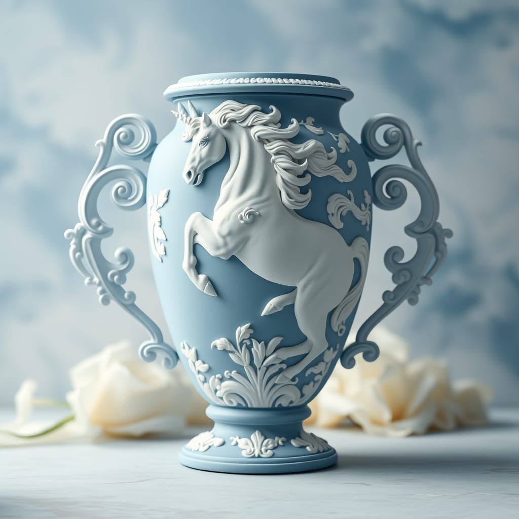 Hyper realistic beautiful wedge wood jasper wear urn vase pale blue ...