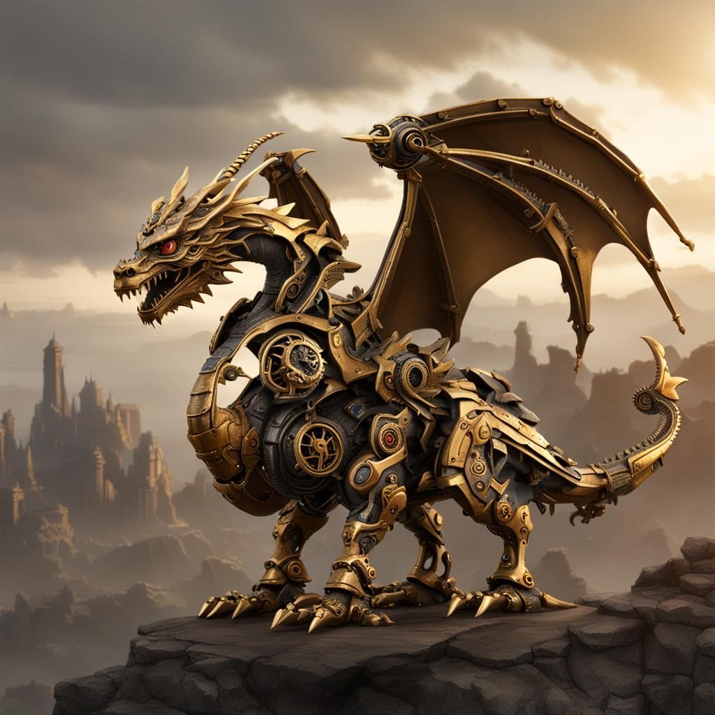 Mecha techno steampunk bronze and gold dragon - AI Generated Artwork ...