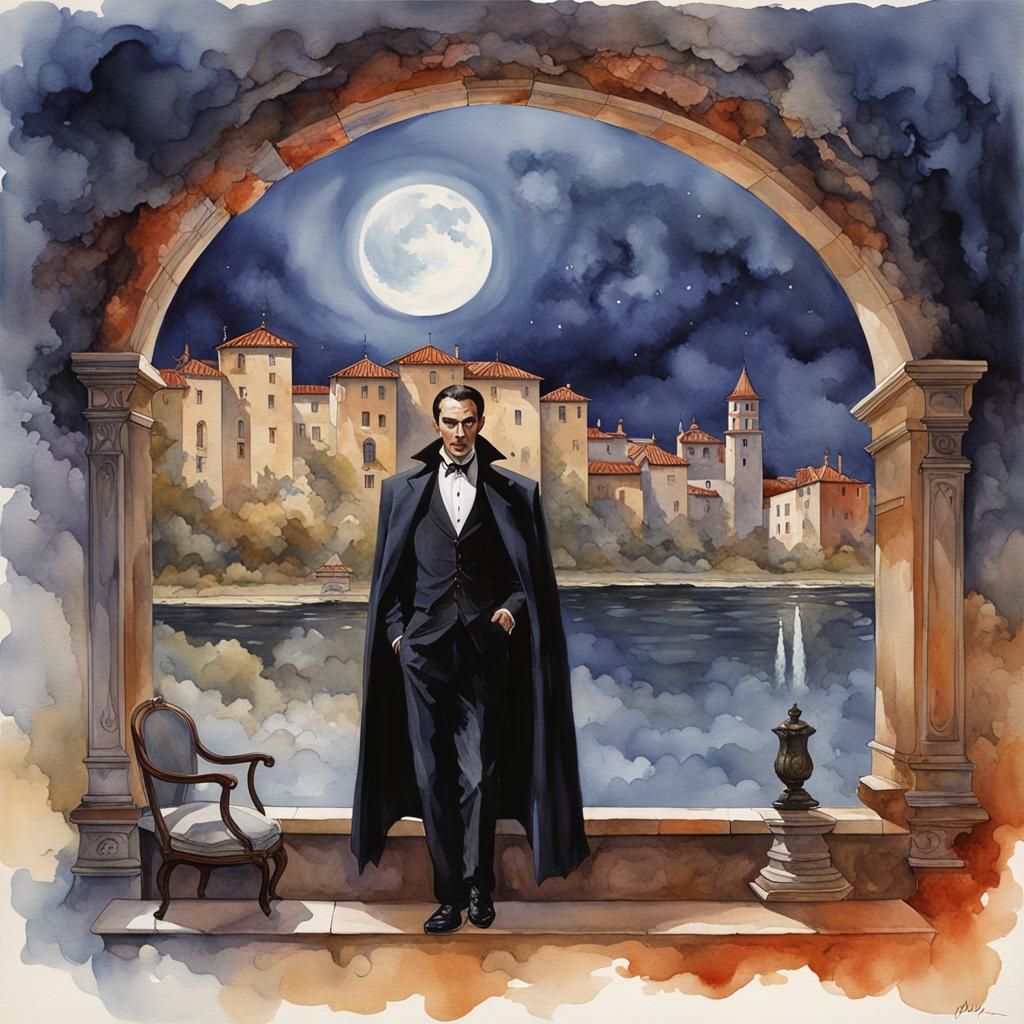 male vampire dream-like floating in reverse, Eldritch horror, neo ...