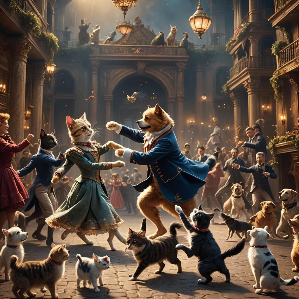cat & dog dancing a waltz - AI Generated Artwork - NightCafe Creator