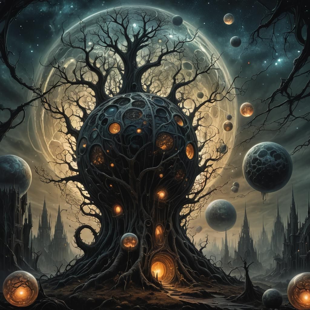 Ethereal Gothic Worlds Converge in Cosmic Harmony - AI Art