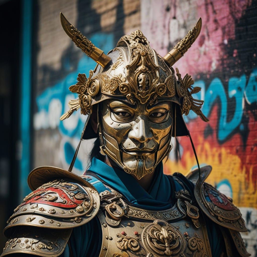 Surreal Samurai Epic in Vibrant Graffiti Armor - AI Art