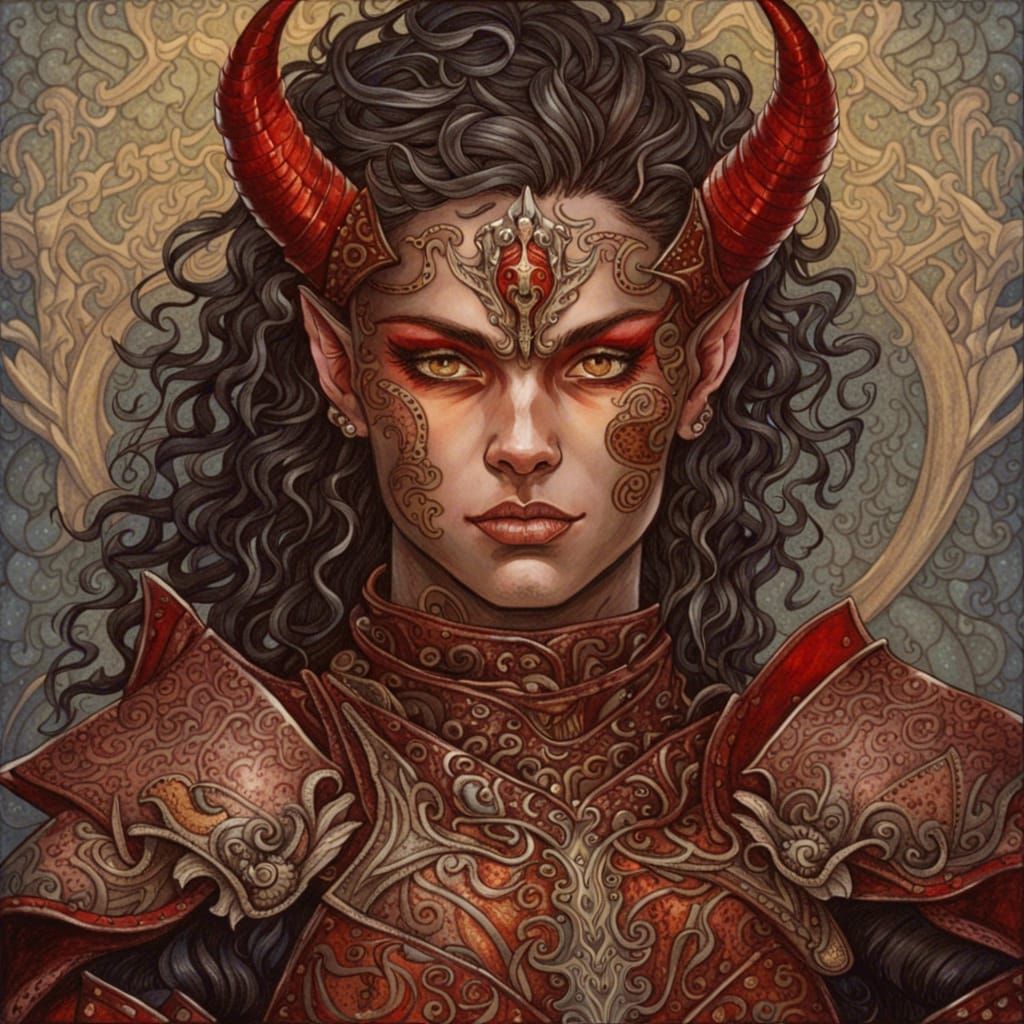 Tiefling Warrior, non-binary - AI Generated Artwork - NightCafe Creator