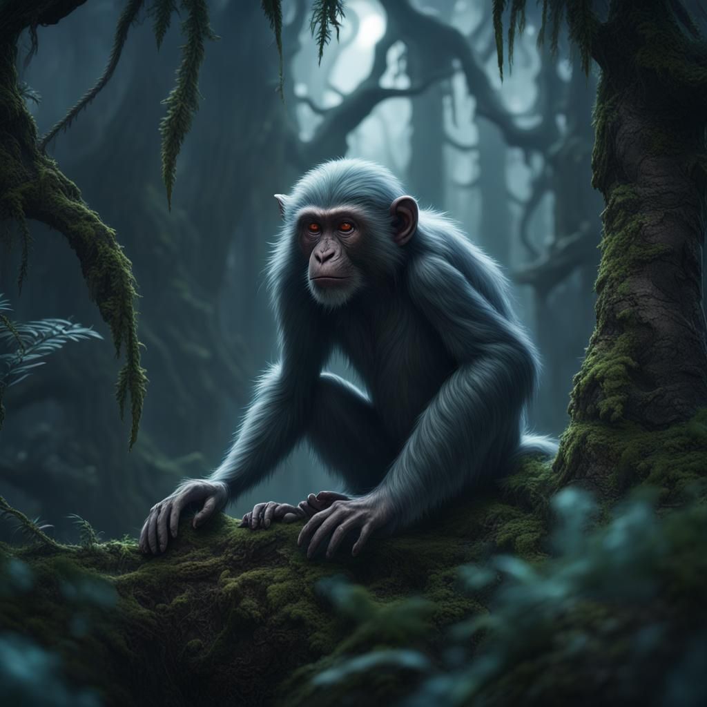 Monkey in dark forest - AI Generated Artwork - NightCafe Creator