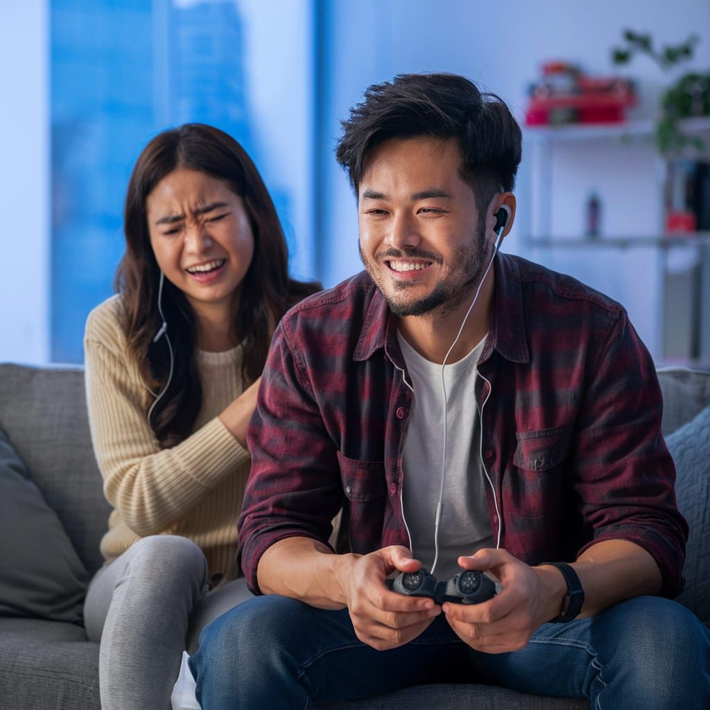 Man Ignores Crying Girlfriend Gaming in Cyberpunk ... - AI Art