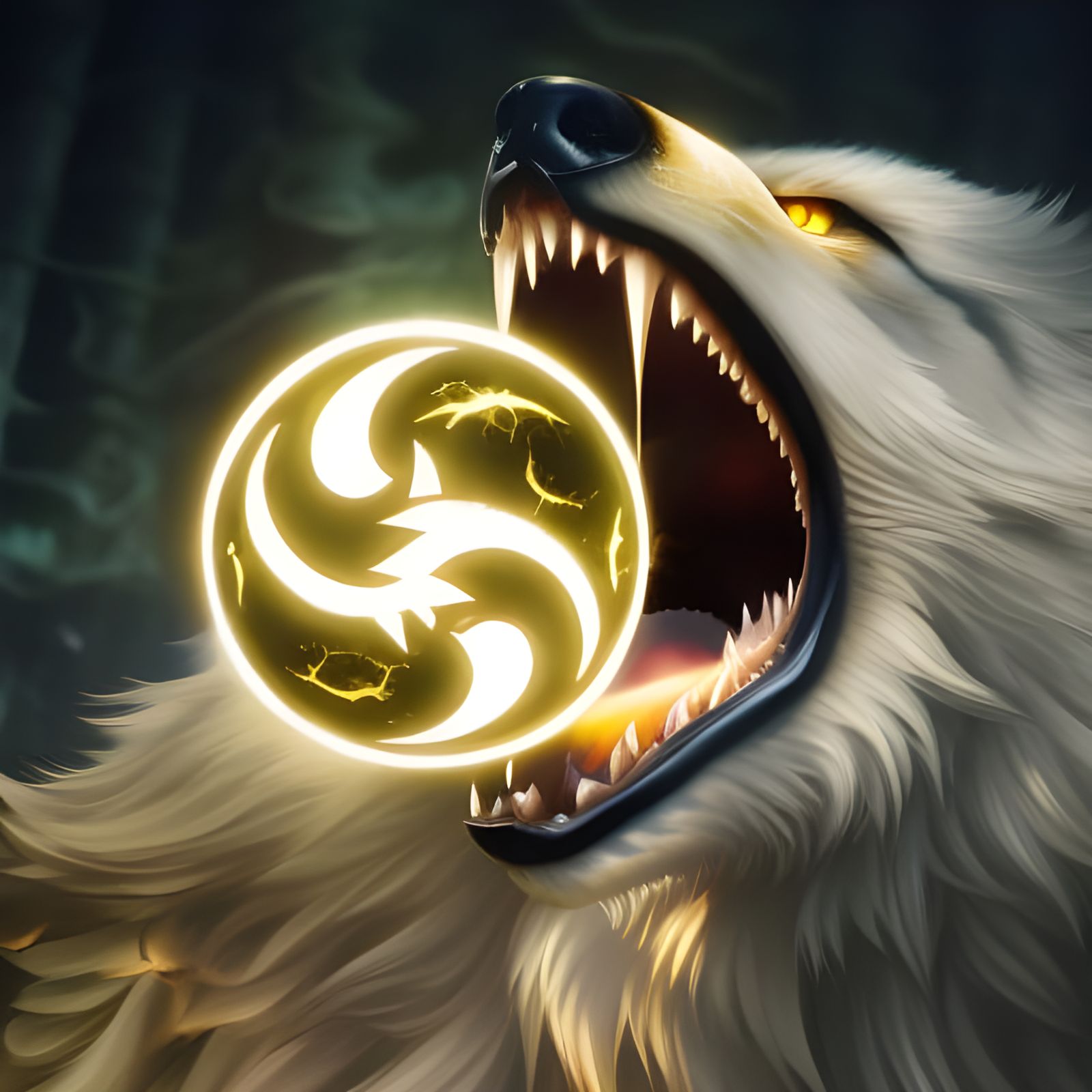 "Fenrir eats a shattering orb whole." White fur, blue eyes. Shattered ...