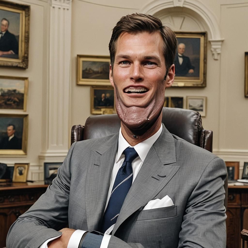 Tom Brady as president sitting in the oval office...turning reptilian ...
