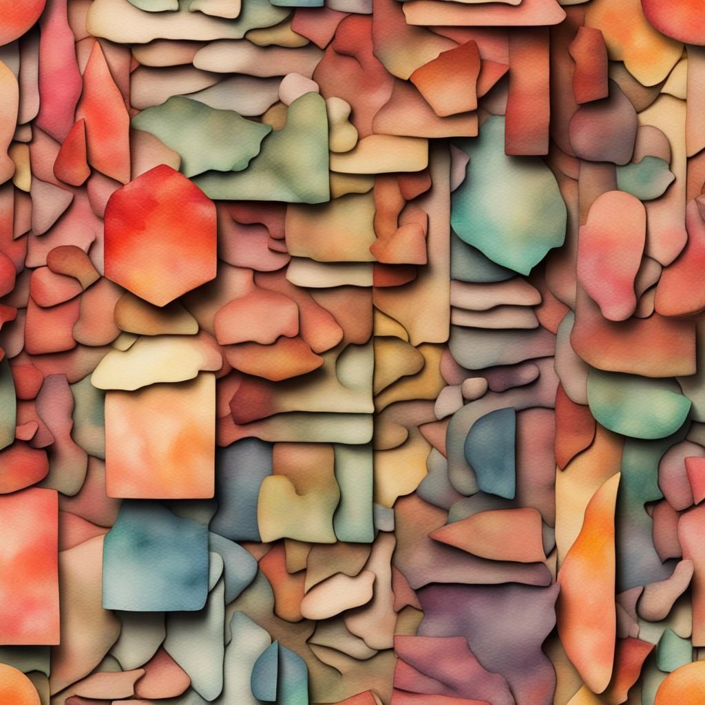 Junk Journal Background, 3d Abstract Shapes Mosaic Watercolor, Indian ...