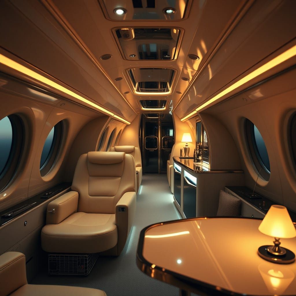Luxurious Modern Airship Interior with Plush Seati... - AI Art