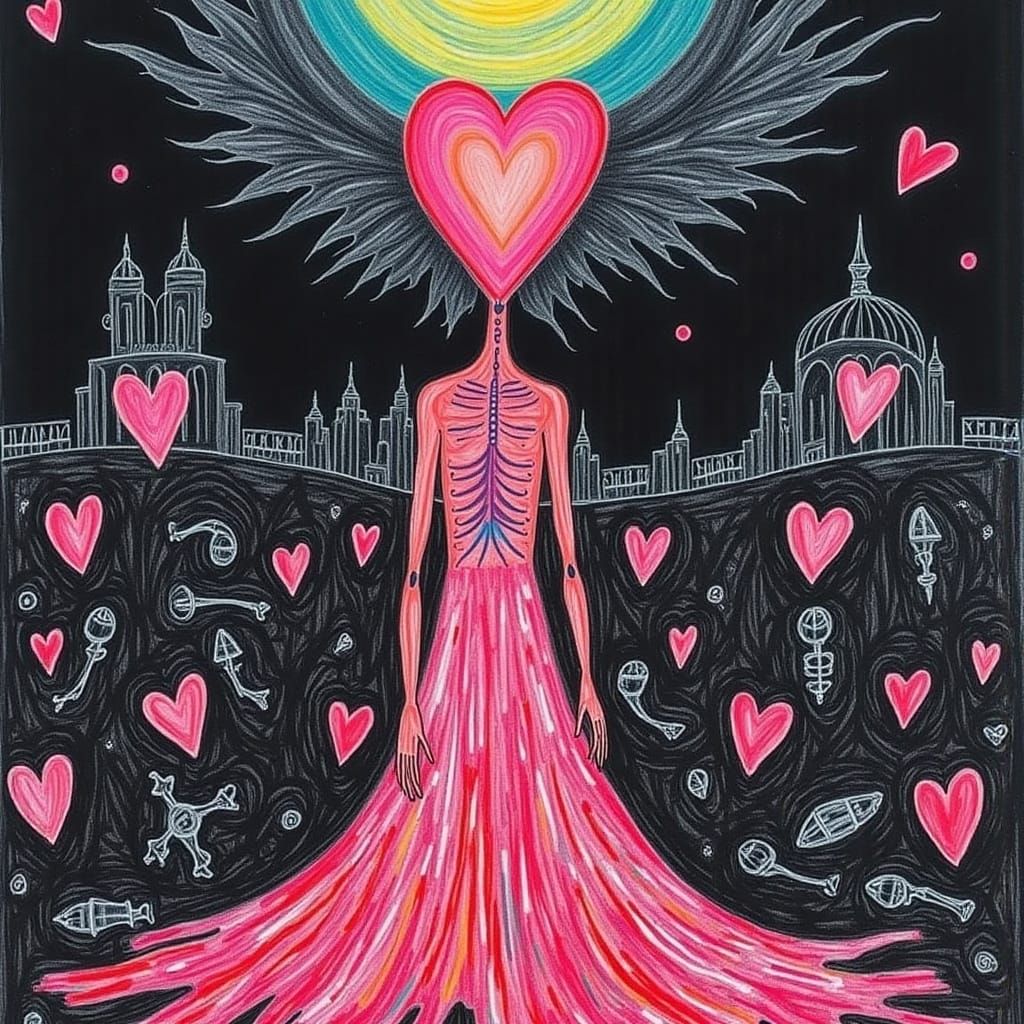 Kids Crayon drawings ,surreal child's drawing goth Valentines , caged ...