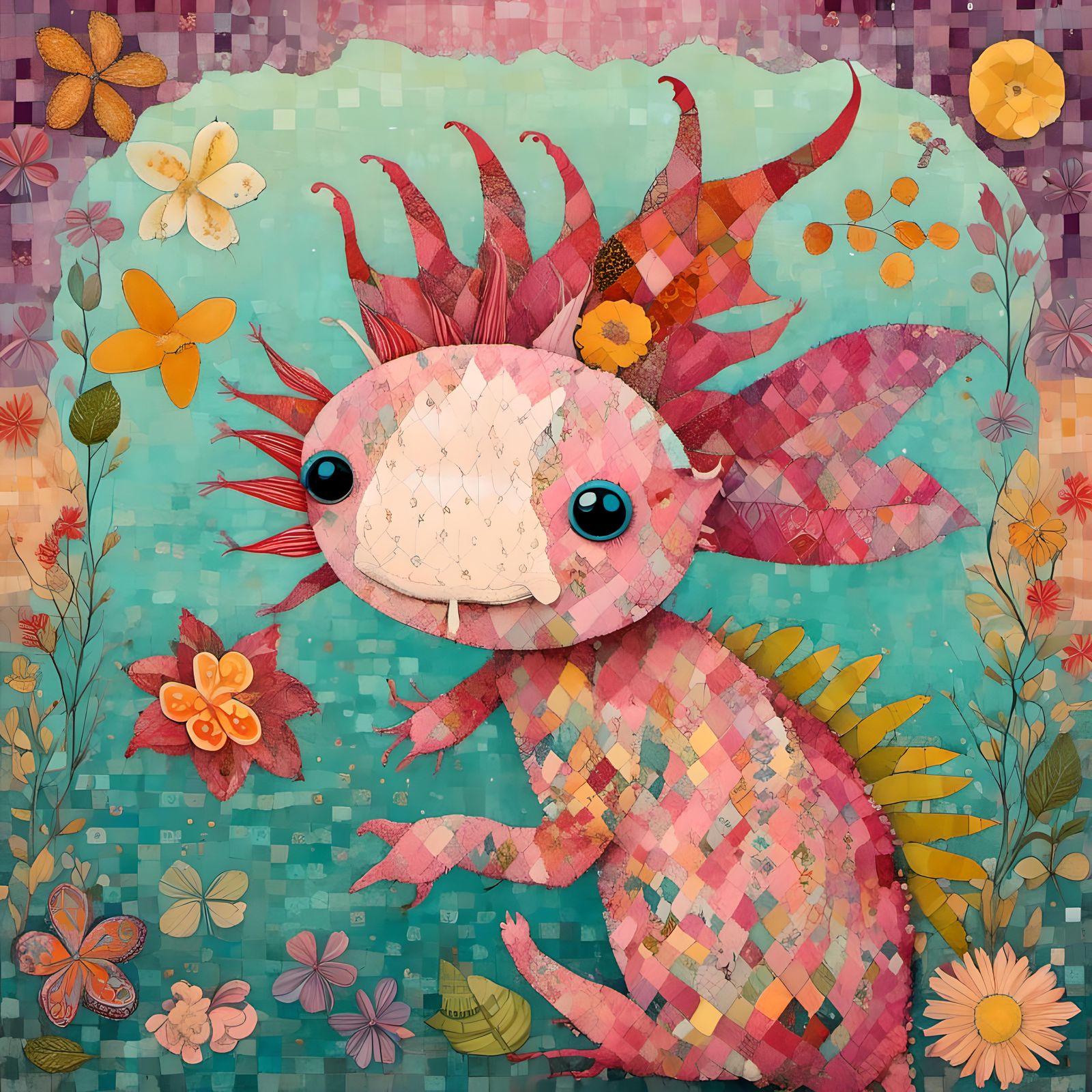 Patchwork Axolotl - AI Generated Artwork - NightCafe Creator