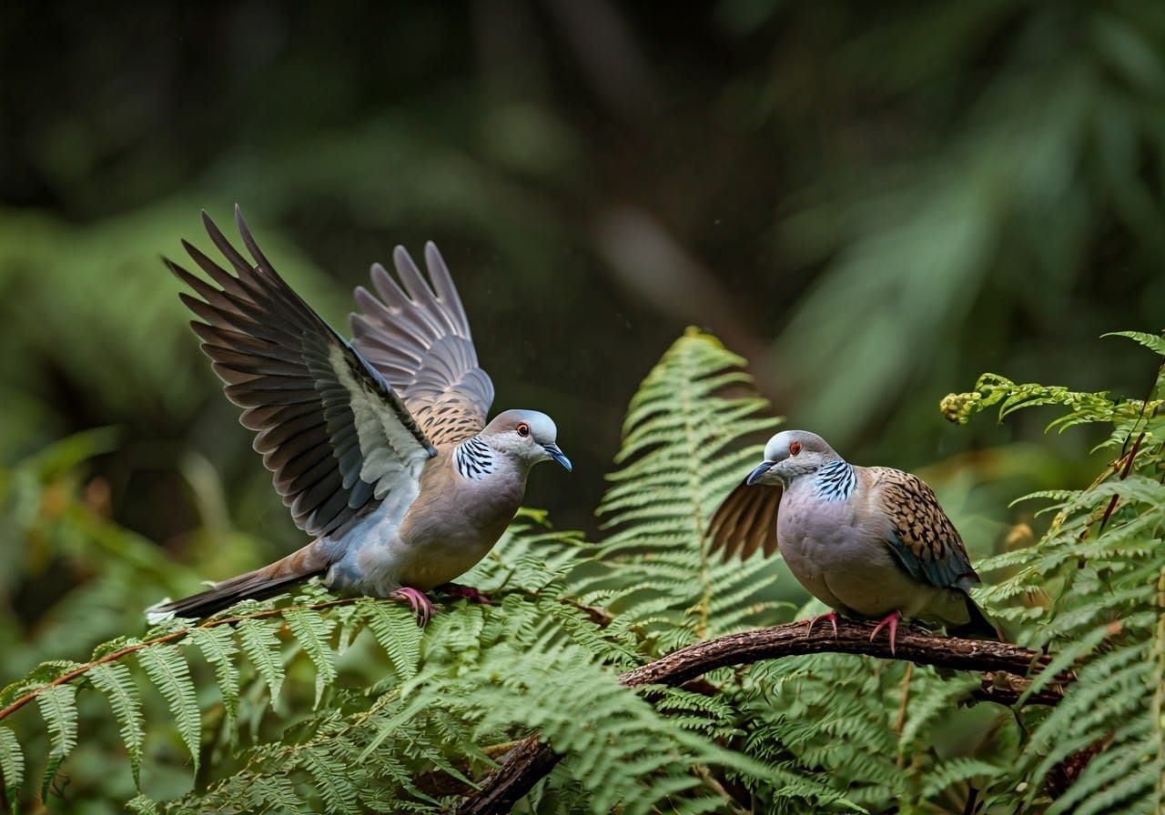 a pair of bar-shouldered doves (Geopelia humeralis) a long tailed dove ...