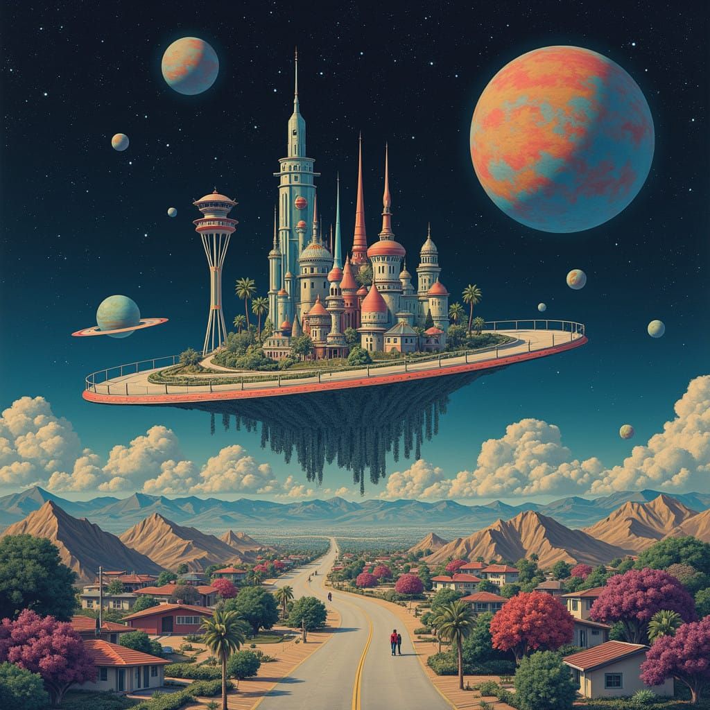 Surreal American Sprawls in Cosmic Expanse - AI Art