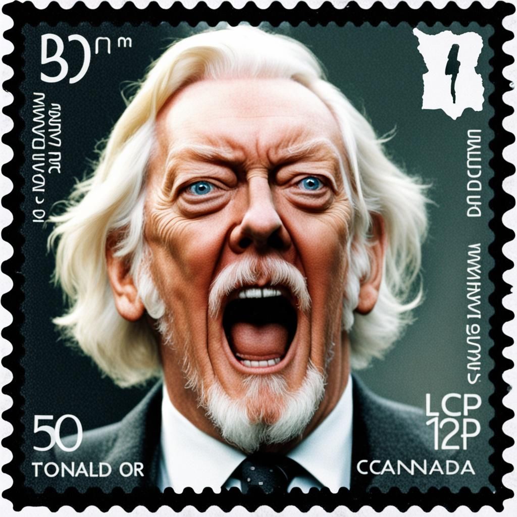 Donald Sutherland, actor, screaming, pictured on a postage stamp from ...