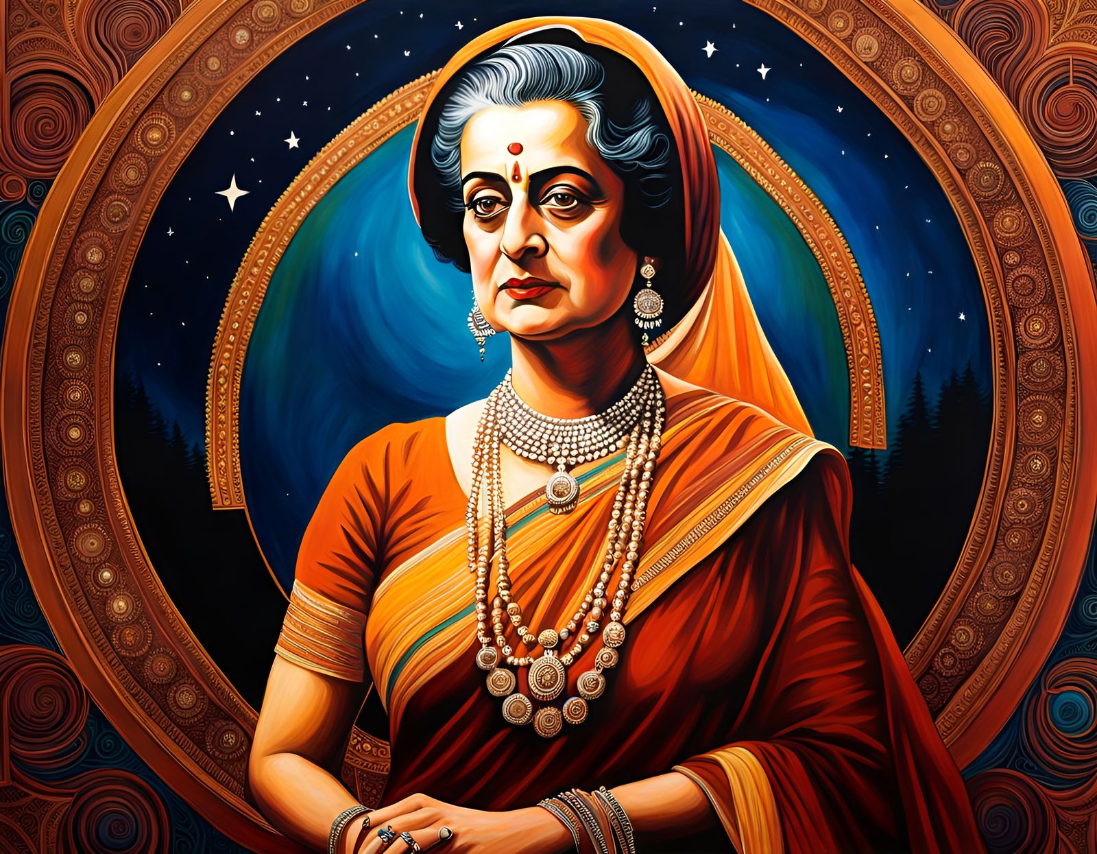 Moonlit Portrait of Indira Gandhi, hyperdetailed, intricately detailed ...