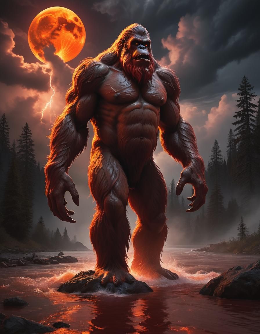 Somesass - Hyperrealistic Bigfoot Stands at River's Edge Und...