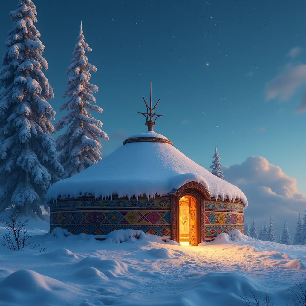 Traditional Chukchi Yurt Amidst Snowy Tundra Lands... - AI Art