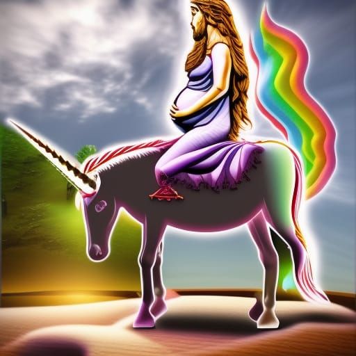 Pregnant Jesus riding unicorn - AI Generated Artwork - NightCafe Creator