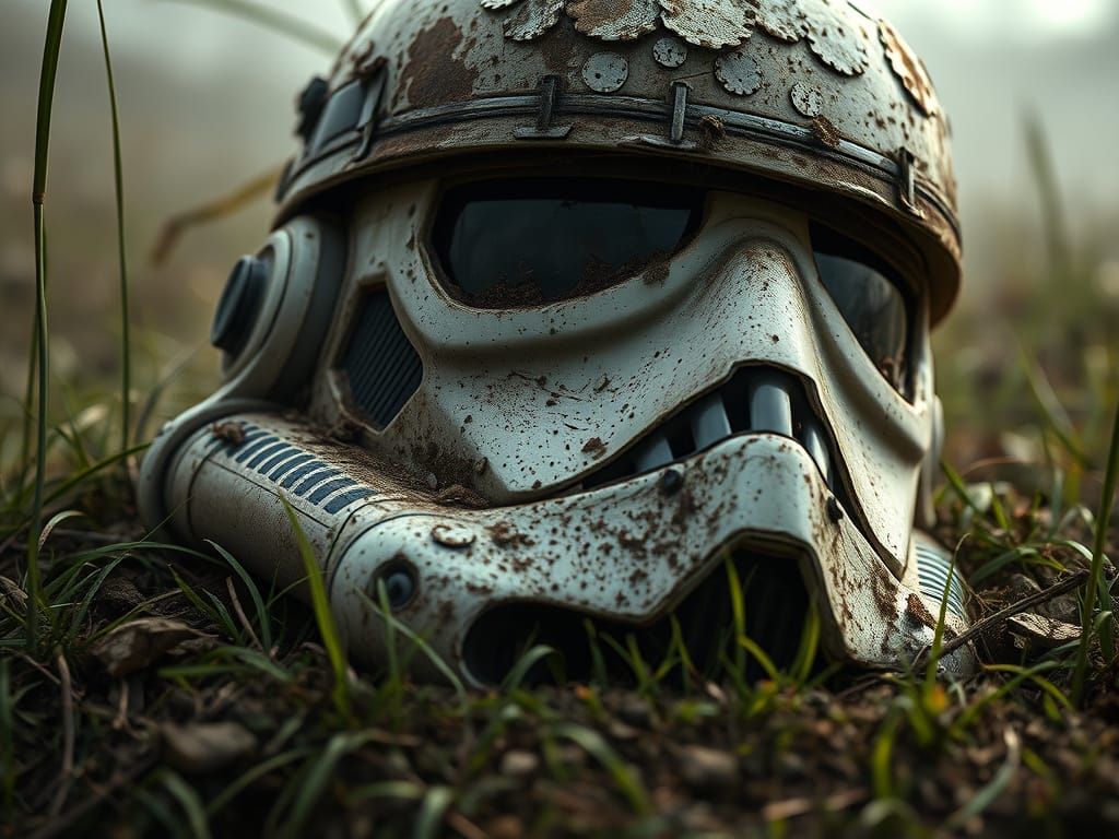 Forgotten Stormtrooper Helmet Lost in Time - AI Art