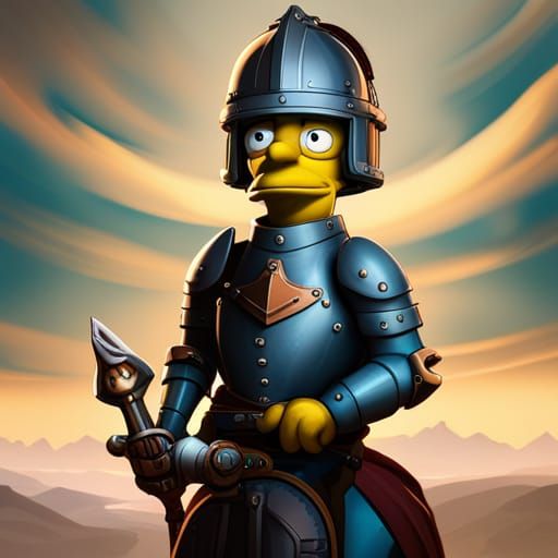Apu from the Simpsons as a knight in armor on a horse - AI Generated ...