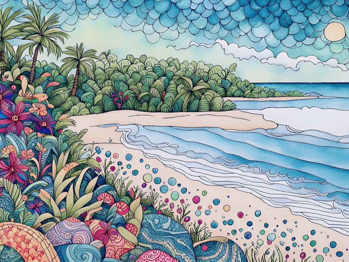 Zentangle Beach - AI Generated Artwork - NightCafe Creator