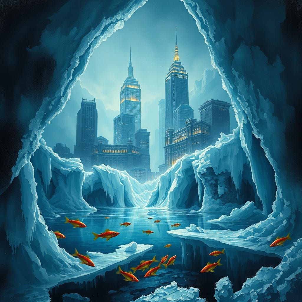 "Submerged City Under Ice" - Surreal Cityscape Frozen Under ...
