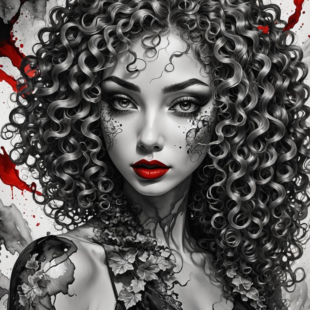 a girl with curly hair and curls on face - AI Generated Artwork ...
