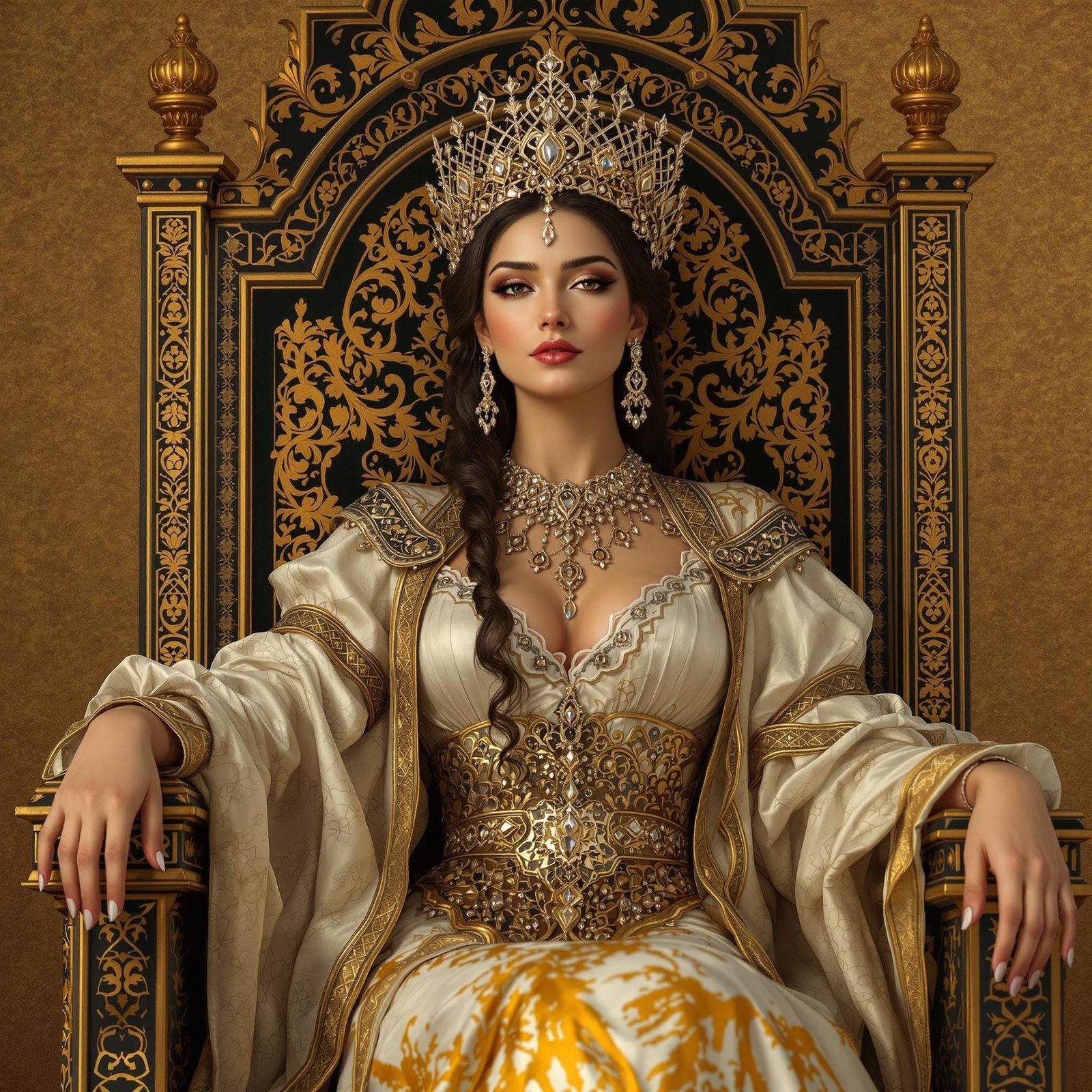 Regal Persian Queen in Golden Elegance - AI Art