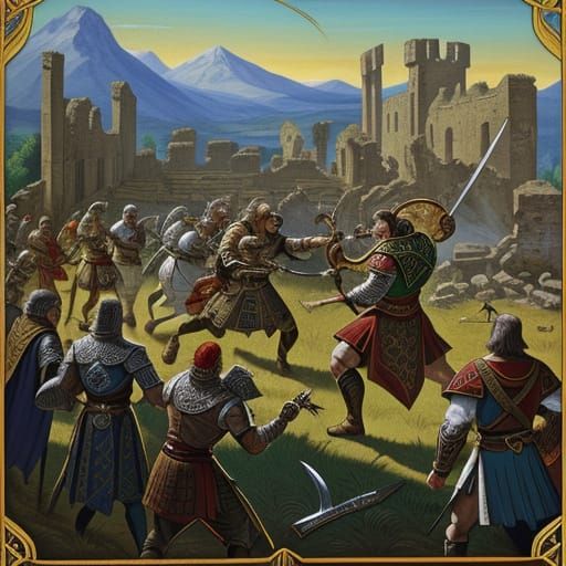 Medieval Heroes Clash in Epic Battle at Castle Bra... - AI Art